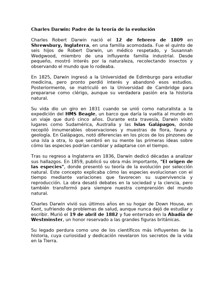 Darwin y Wallace: Pioneros de la Evolución | PDF | Charles Darwin ...