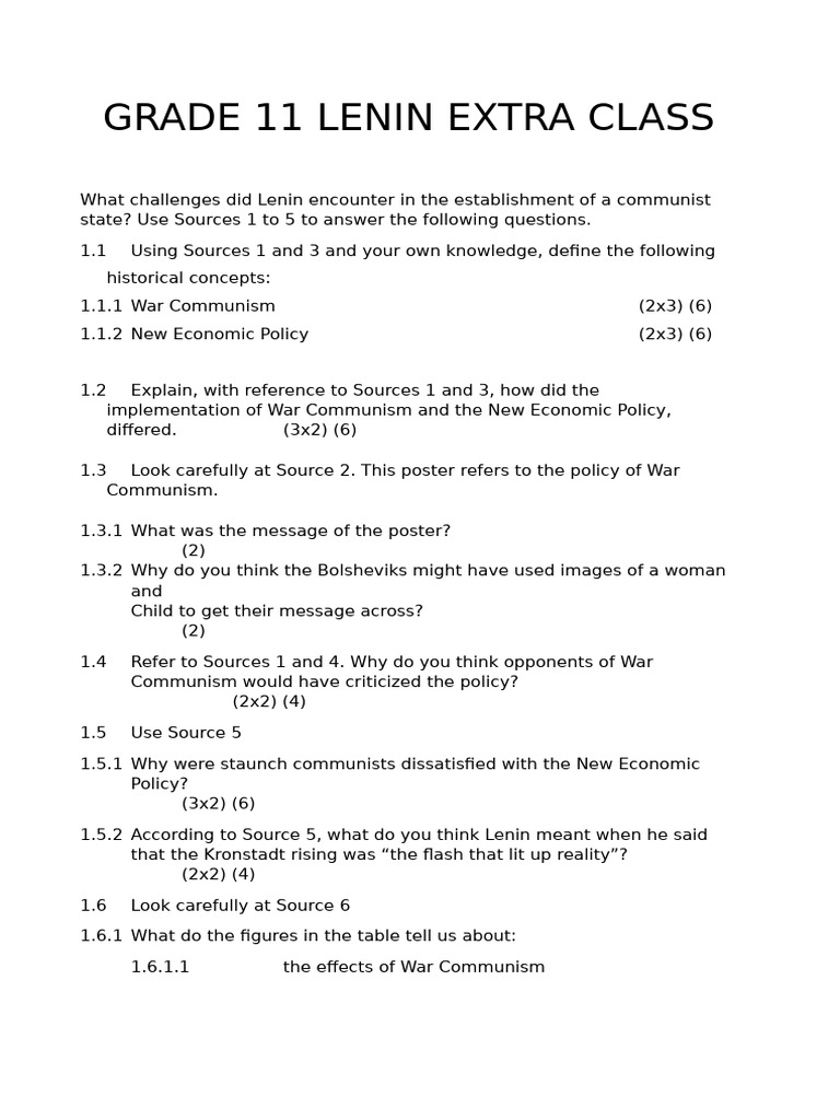 LENIN Worksheet | PDF | Communism | Vladimir Lenin