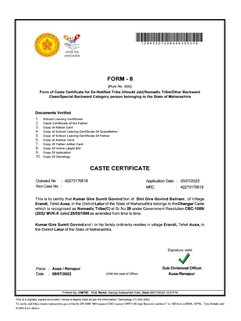 Cast Certificate | PDF