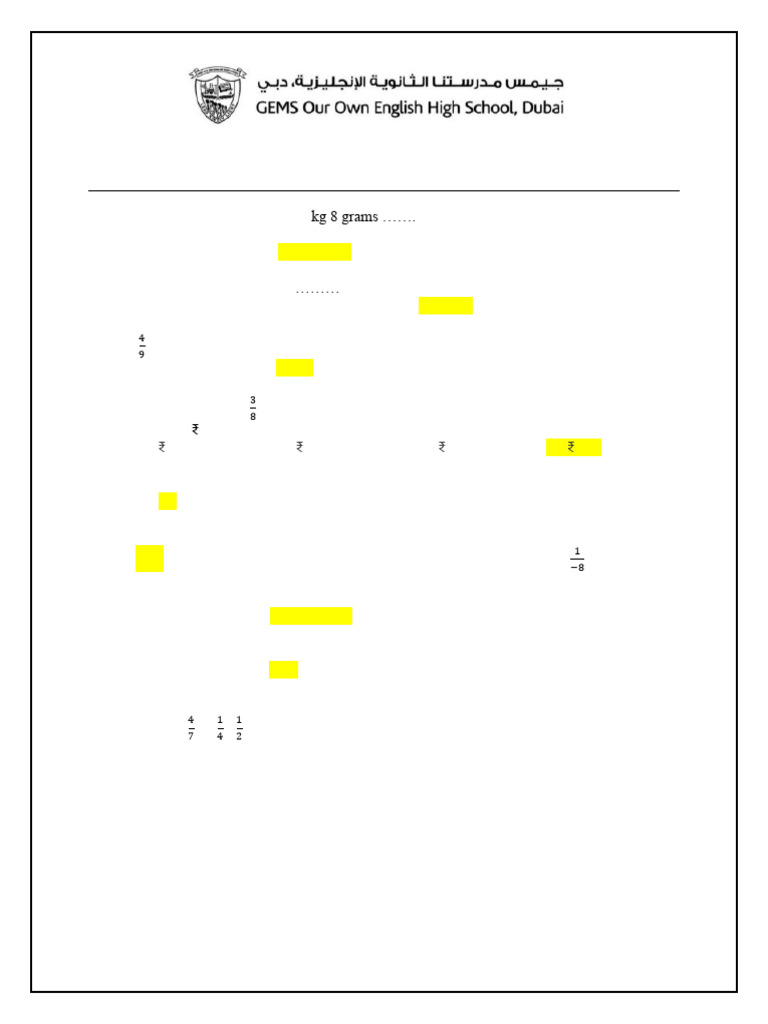 Fractions Decimals Integers - Worksheet 1-1 | PDF