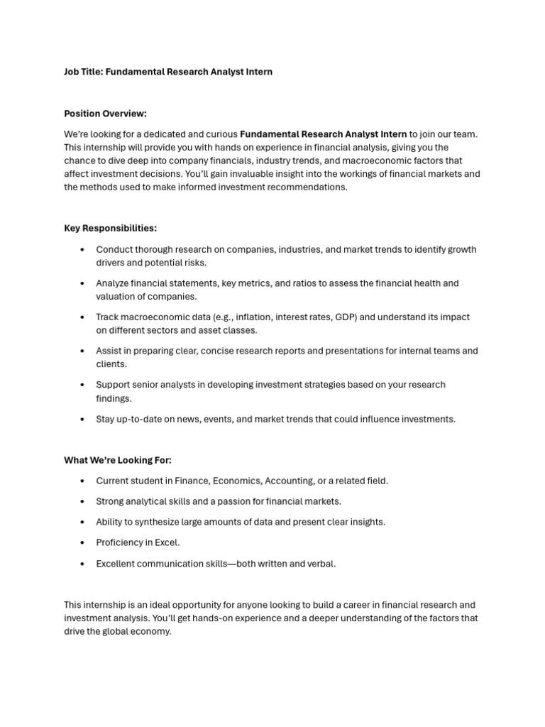 Job Description - Fundamental Research Analyst (Intern) | PDF