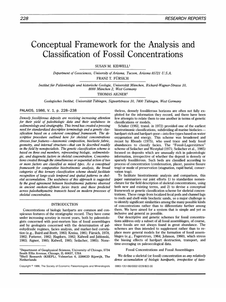 (Shell Bed) Kidwell, 1986 - Conceptual Framework For The Analysis and ...