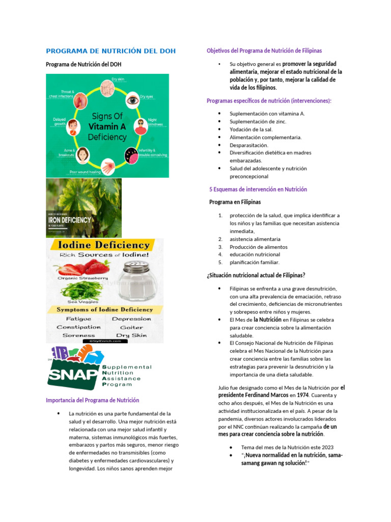 Programa Nutricional DOH Filipinas | PDF | Nutrición | Dieta y nutrición