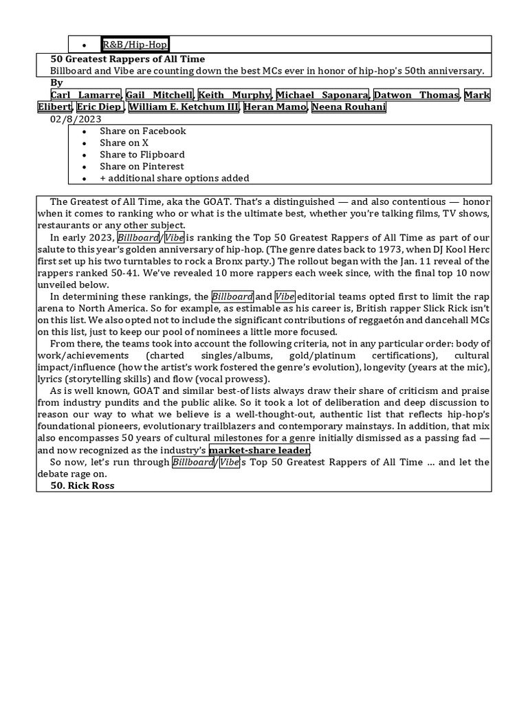 50 Greatest Rappers of All Time | PDF | Rapping | Hip Hop Music