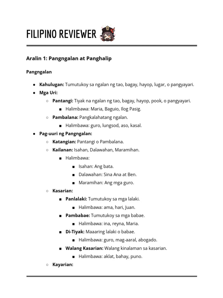 Reviewer FILIPINO | PDF