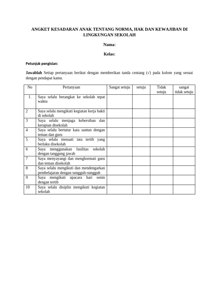 Angket Kesadaran Anak Tentang Norma-1 | PDF
