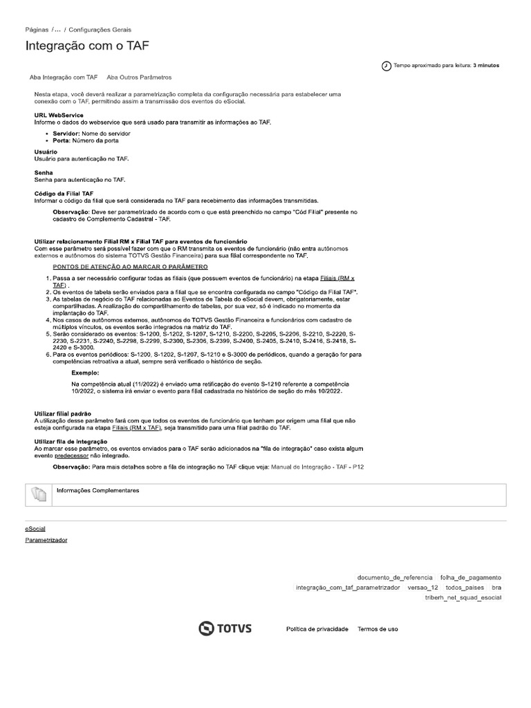 Integração Com o TAF | PDF