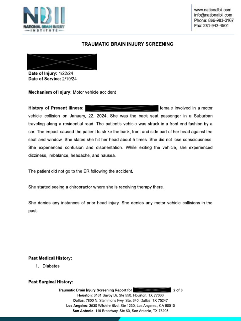 Traumatic Brain Injury Screening Report | PDF | Traumatic Brain Injury ...