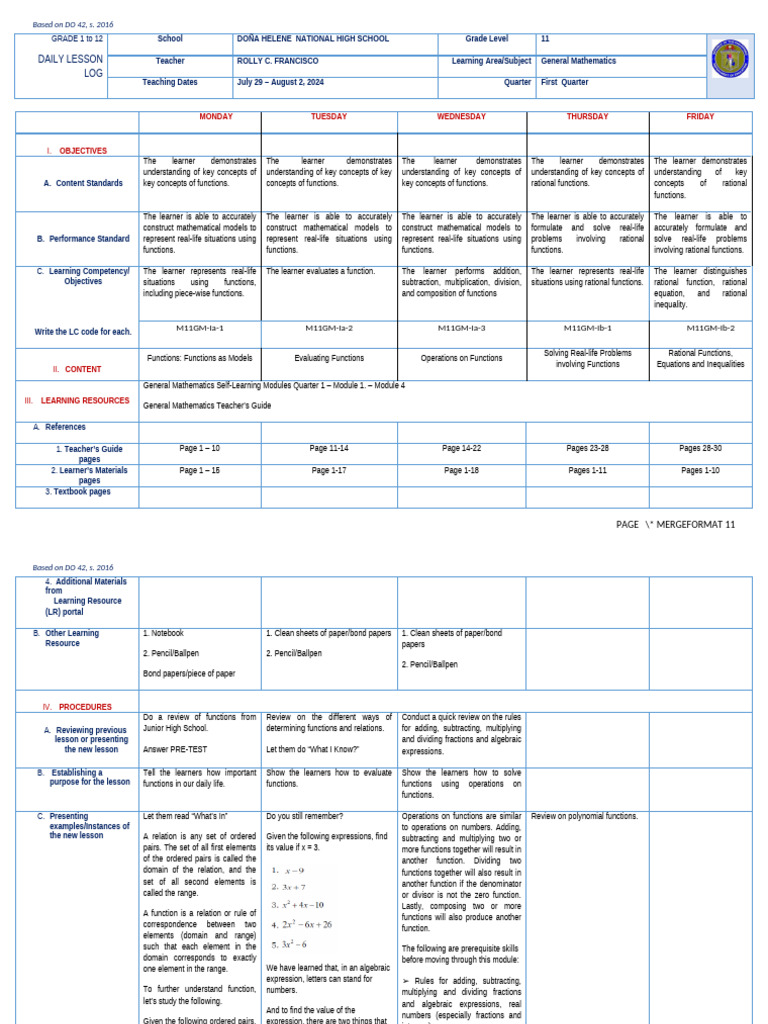 Quarter 1 Week 1 | PDF | Function (Mathematics) | Mathematical Objects