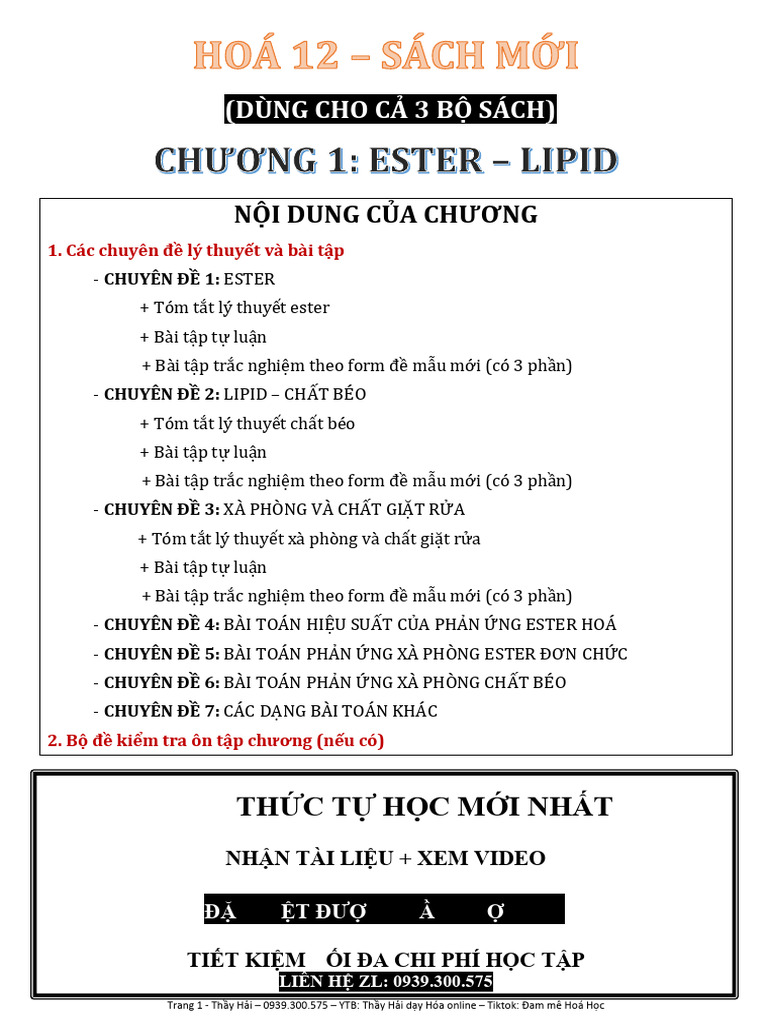 HOÁ 12 - CHƯƠNG 1 ESTER LIPID - GIẢI - 248 TRANG (1) | PDF