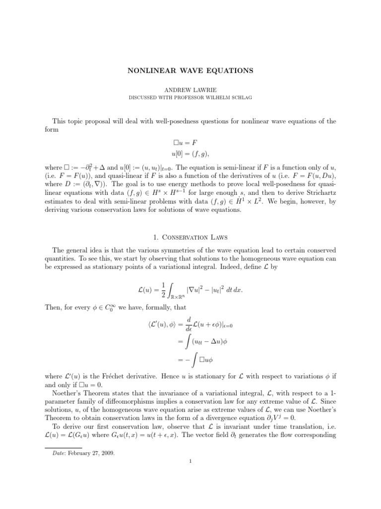Lawrie. Nonlinear Wave Equations | PDF | Noether's Theorem | Mathematical Concepts
