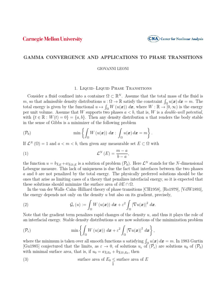 Leoni. Gamma Convergence and Applications To Phase Transitions | PDF ...