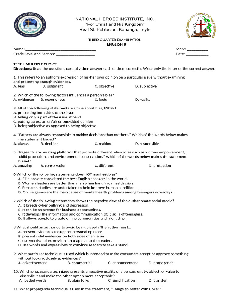 GRADE 8 TEST | PDF | Rama | Sita