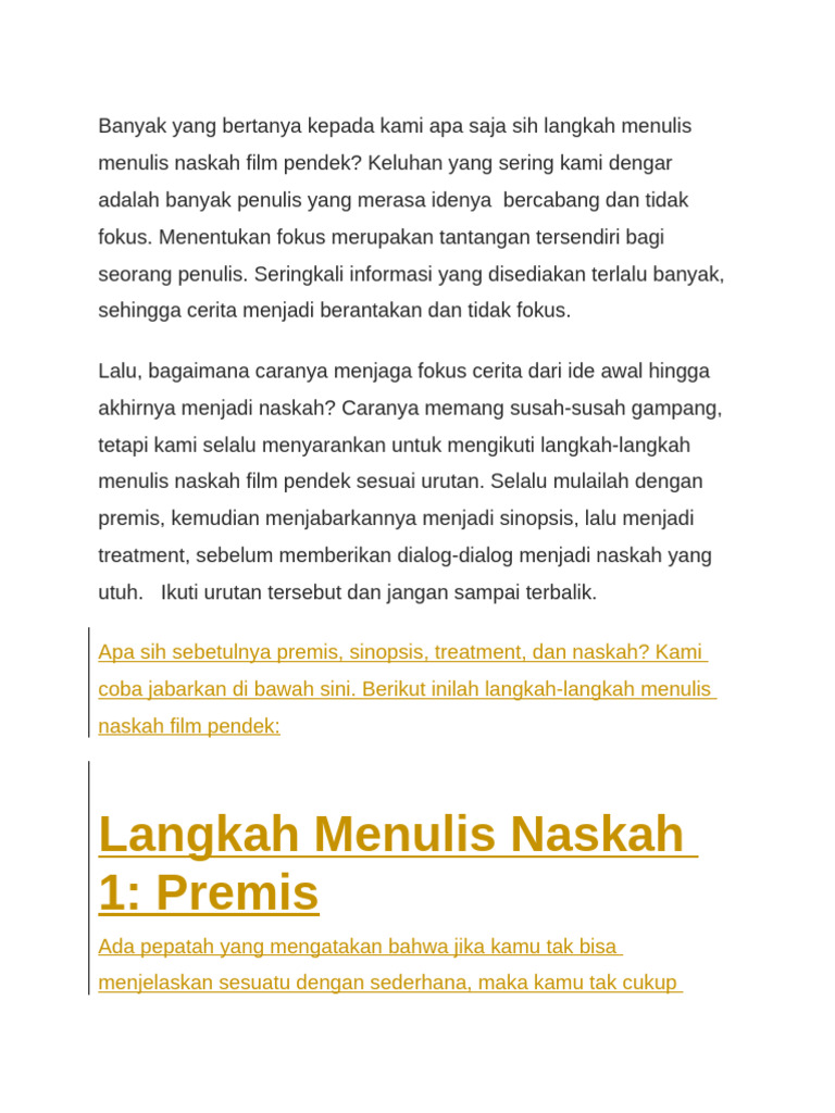 Banyak yang bertanya kepada kami apa saja sih langkah menulis menulis naskah film pendek | PDF