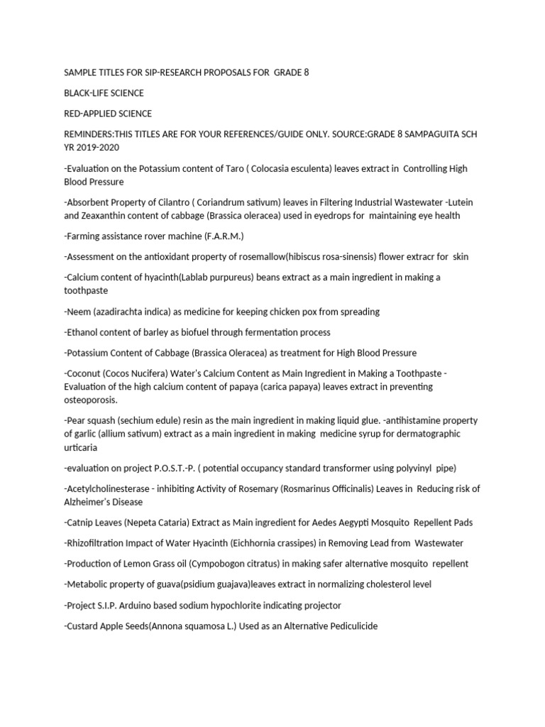 SAMPLE TITLES FOR SIP | PDF | Lemon