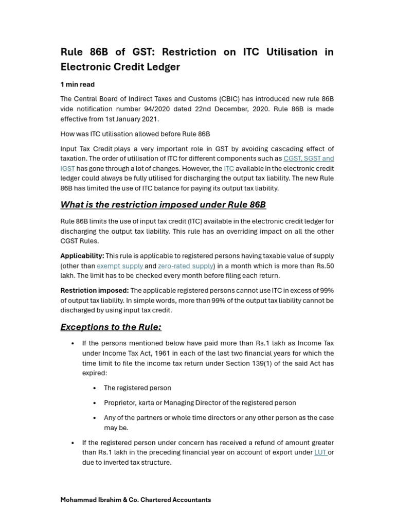 RULE 86B OF GST - IMPACTS BUSINESS AND WORKING CAPITAL | PDF | Taxes | Tax Credit