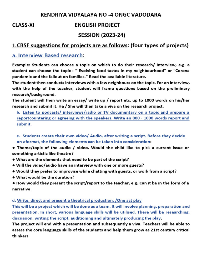 Class 11 English Project Guidelines | PDF | Essays | Human Communication