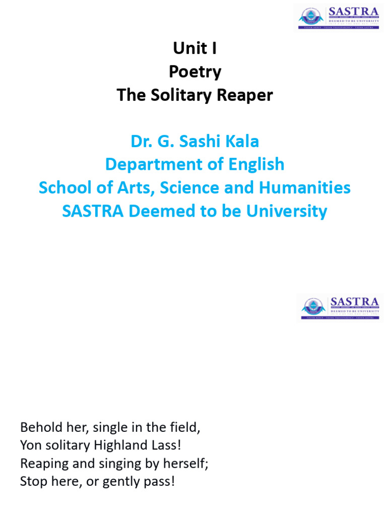 Week 2 The Solitary Reaper ZZDPGFD 1 | PDF | Poetry | William Wordsworth