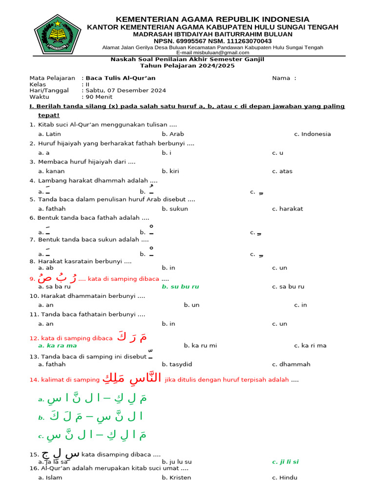 SOAL PAS BTA-1 | PDF