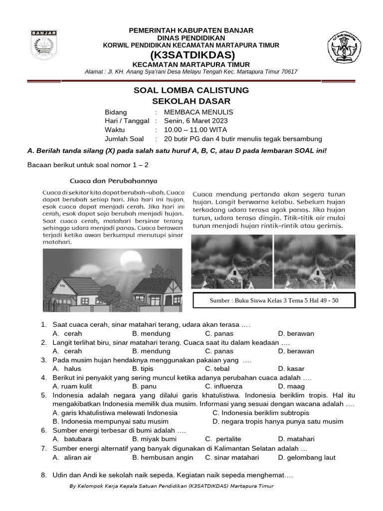 Soal Lomba Calistung SD 2023 | PDF
