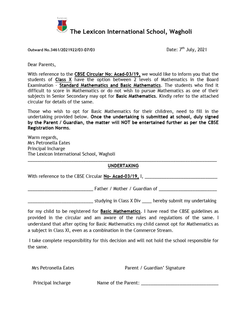 Circular for Standard and Basic Math 2021-22 | PDF