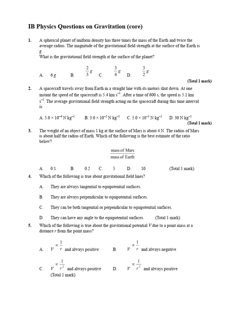 IB Physics Gravitation Questions | PDF | Mass | Gravity