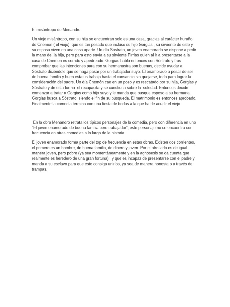 El Misántropo de Menandro | PDF