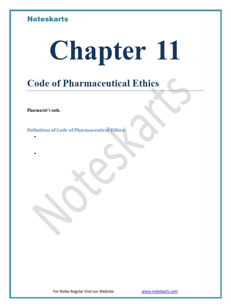 Chapter 11 Pharmacy Law and Ethics Notes Complete Notes by Noteskarts ...