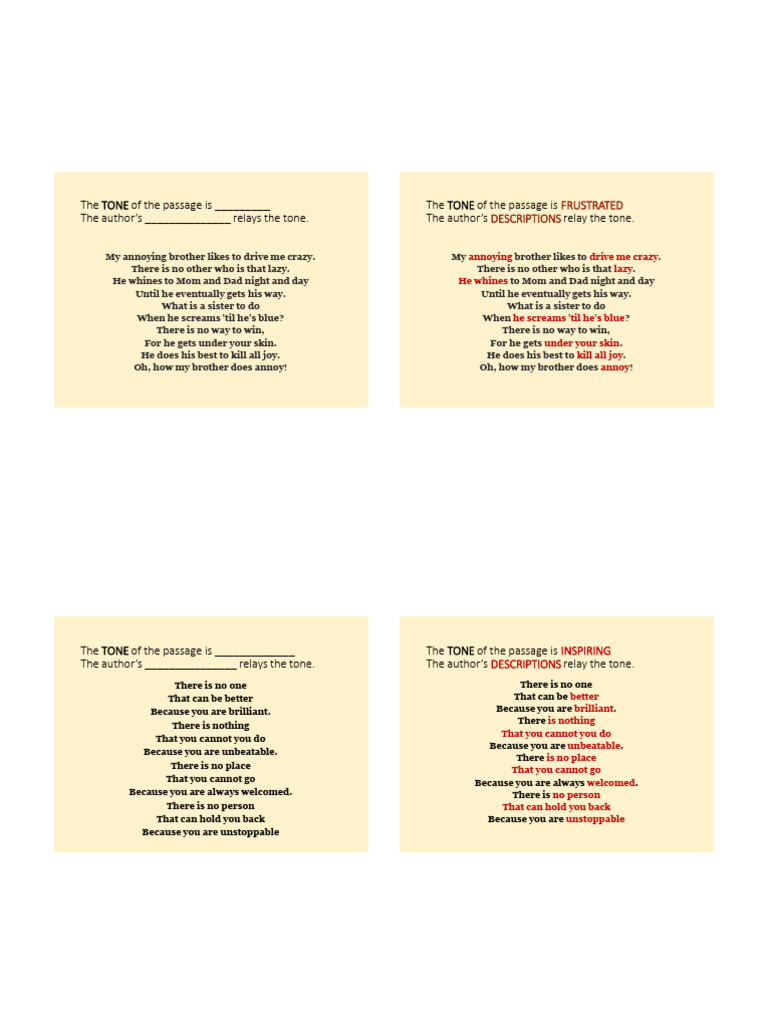 Mood and Tone Cards For Teacher | PDF