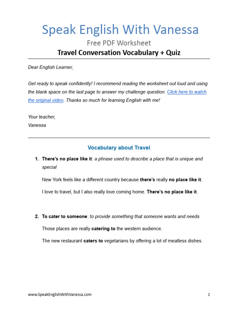Travel Vocabulary for English Learners | PDF