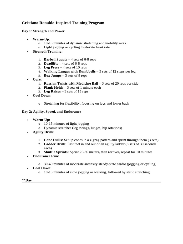 Cristiano Ronaldo Training Program Guide | PDF