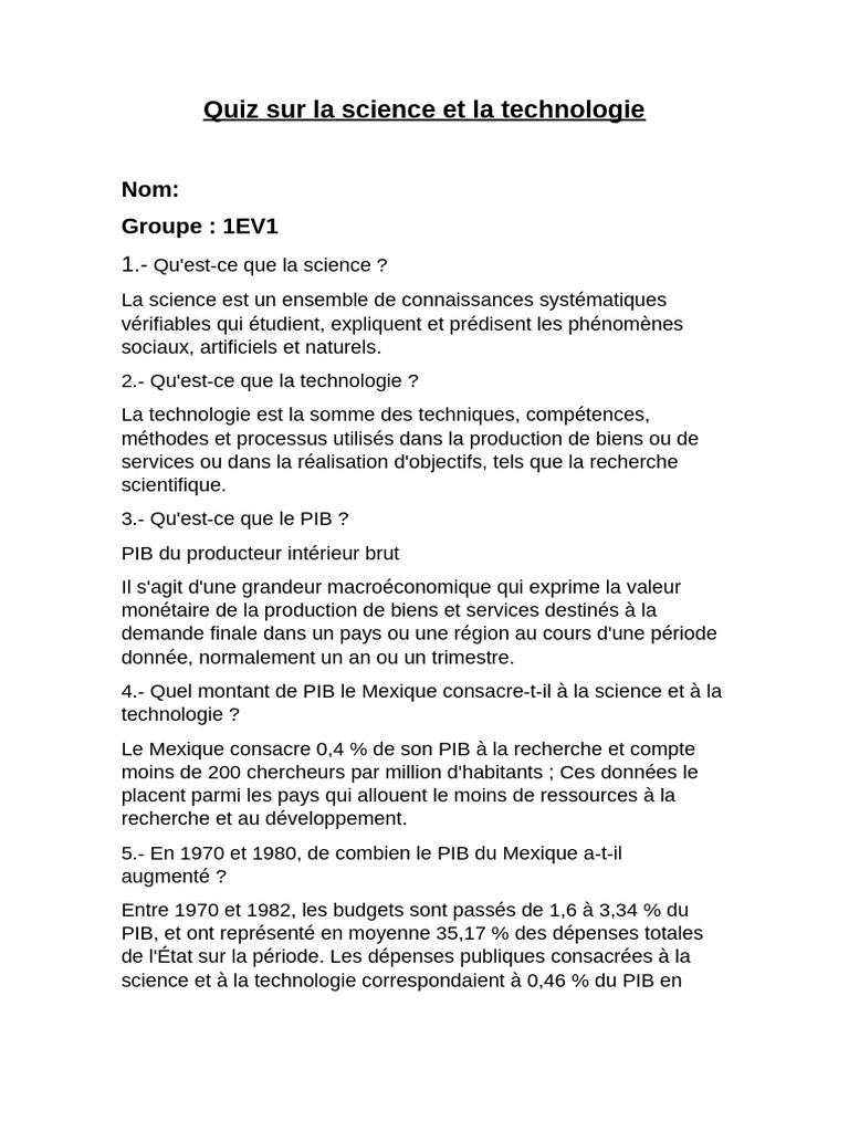 Quiz sur science et technologie au Mexique | PDF | Produit intérieur ...