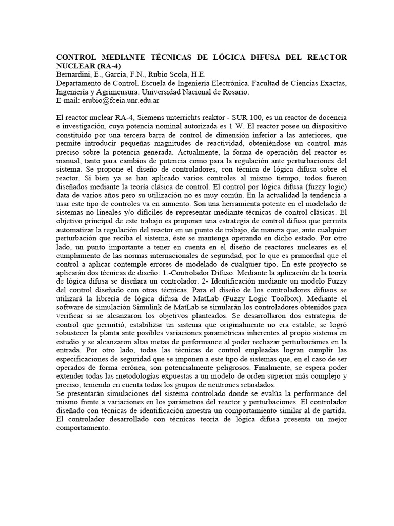 Control Difuso en Reactor Nuclear RA-4 | PDF | Lógica difusa | Reactor ...