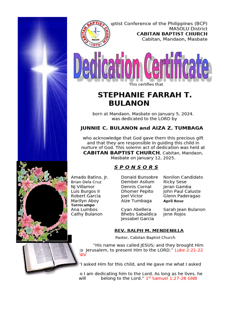 Child Dedication Form 2025 (Bulanon) | PDF
