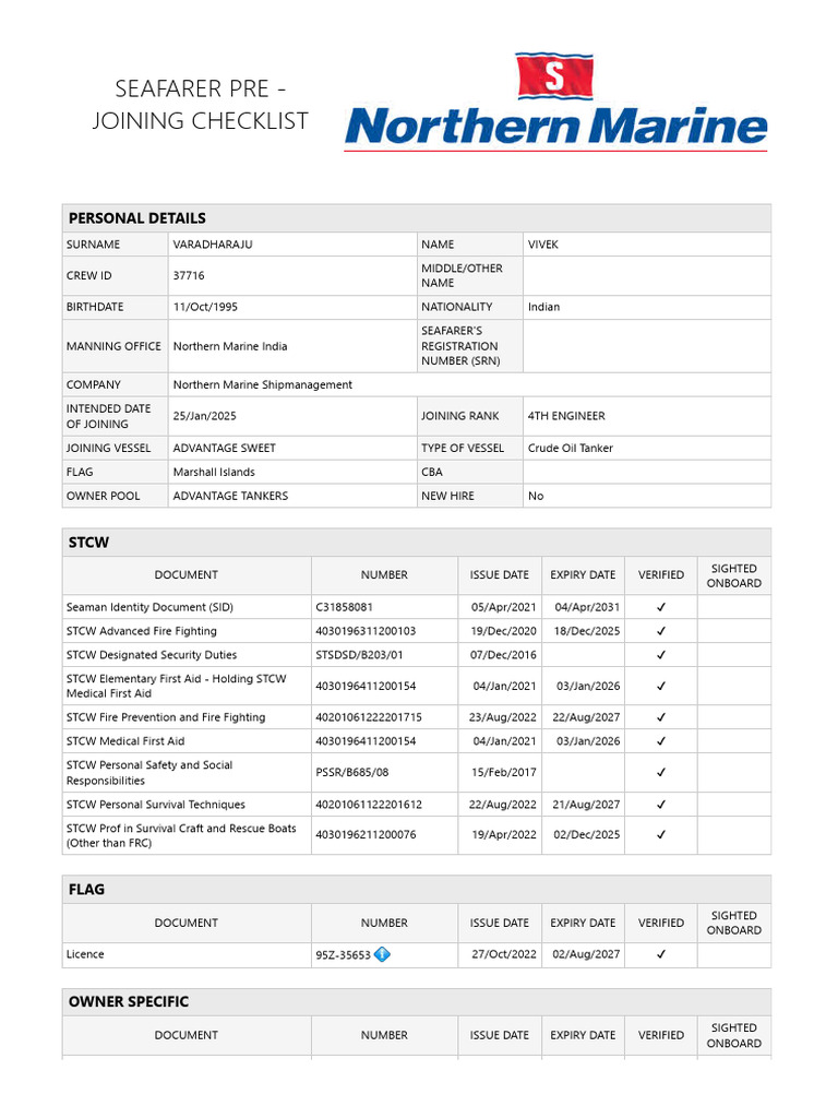37716_PrejoiningChecklist | PDF | Water Transport | Shipping