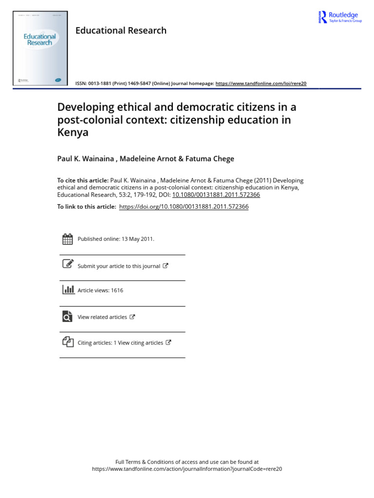 Developing Ethical and Democratic Citizens in A Post Colonial Context ...