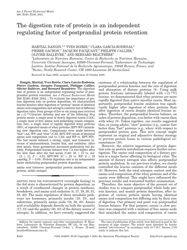 The Digestion Rate of Protein Is An Independent Regulating Factor of ...