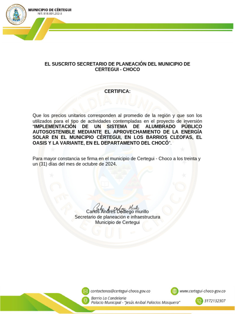 Certificaciones Proyecto Solar Cértegui | PDF