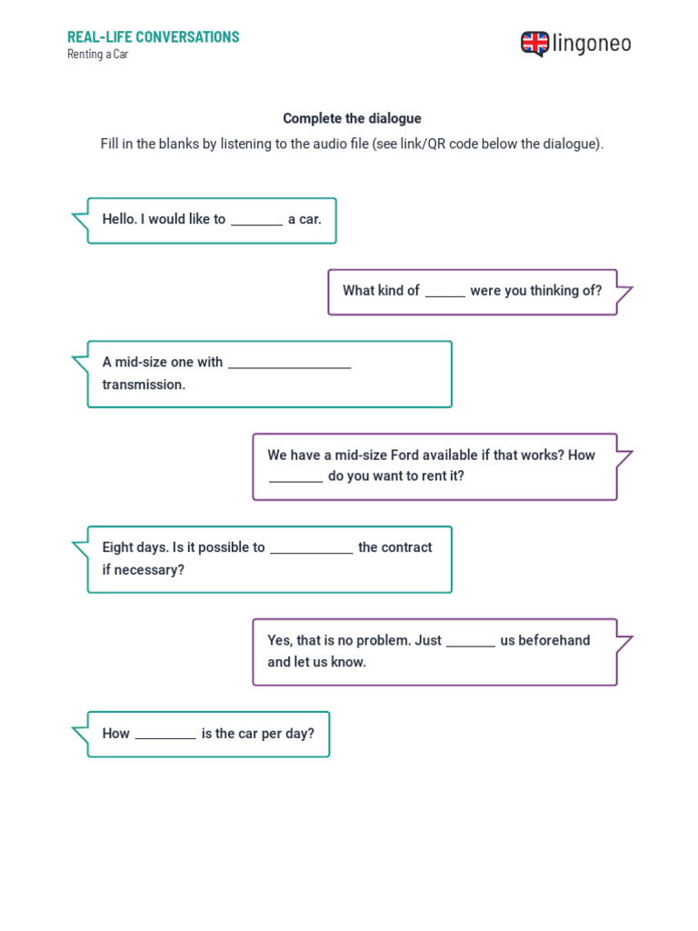 Renting a Car: Key Dialogue Practice | PDF | Automotive Industry ...