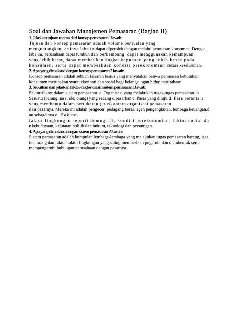 Soal Dan Jawaban Manajemen Pemasaran | PDF