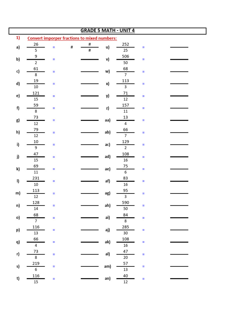 Grade 5 - Unit 4 Mock Test - Part 1 | PDF | Mathematical Notation | Numbers