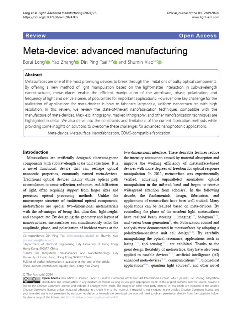 Meta-Device: Advanced Manufacturing | PDF | Photolithography | Metamaterial