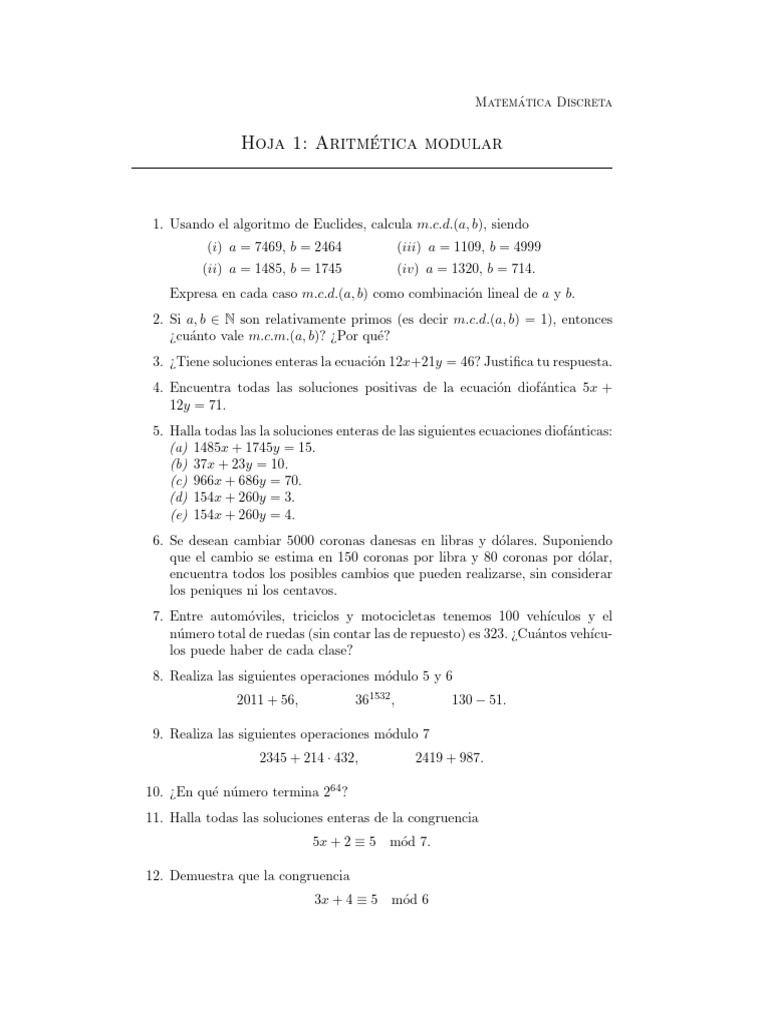 hoja3 | PDF | Matemáticas discretas | Aritmética
