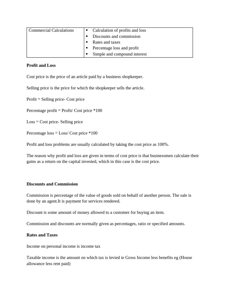 Commercial Calculations Overview | PDF