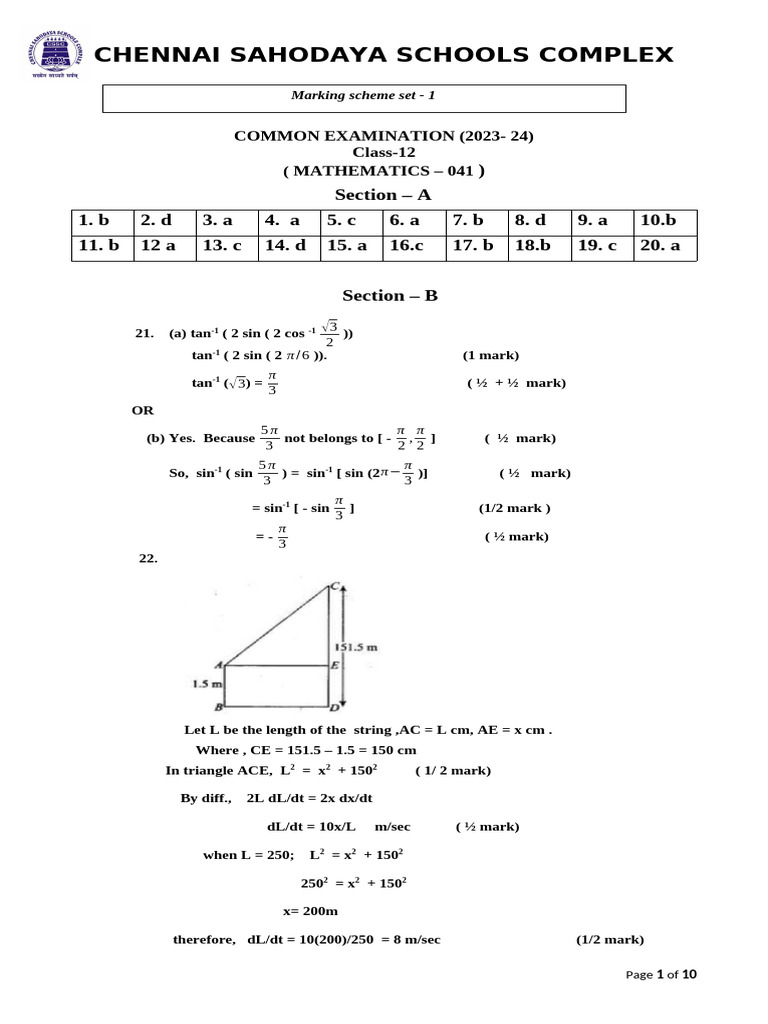 Ms-Mathematics-12-Common Exam - Set1 | PDF | Geometry | Mathematics