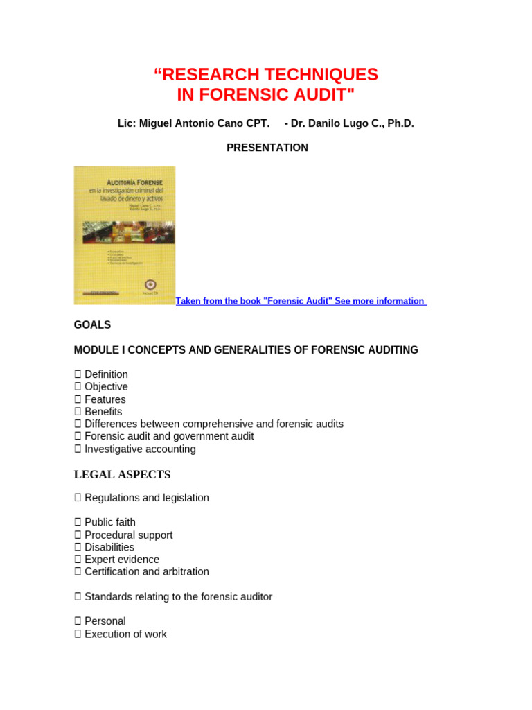 Forensic Audit Research Techniques Guide | PDF | Audit | Accounting