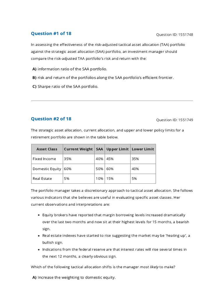 Reading 5 Asset Allocation With Real-World Constraints | PDF | Asset ...