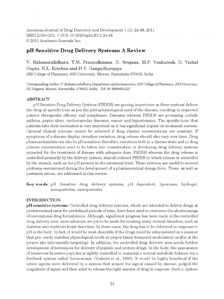 PH Sensitive Drug Delivery Systems A Review | PDF