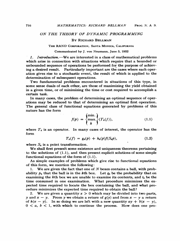On The Theory of Dynamic Programming | PDF | Dynamic Programming | Mathematics