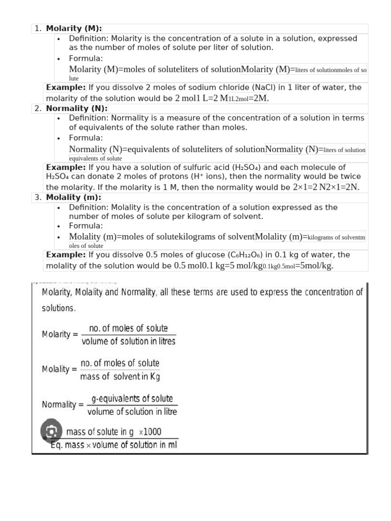 Molarity, Normality, Molality & Changes | PDF | Mole (Unit) | Molar ...